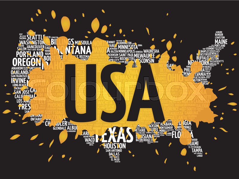 USA Map word cloud made with words ... | Stock vector | Colourbox