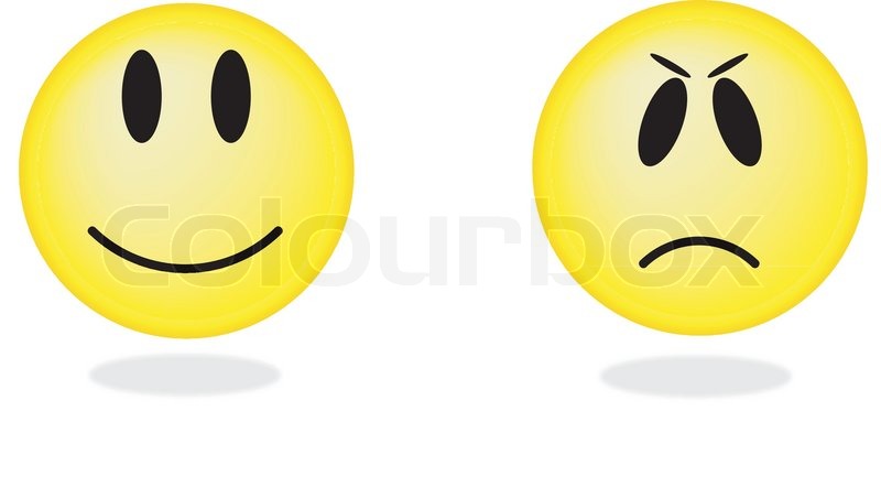 Cartoon gule smiley Balls med positive og negative følelser, gestus ...
