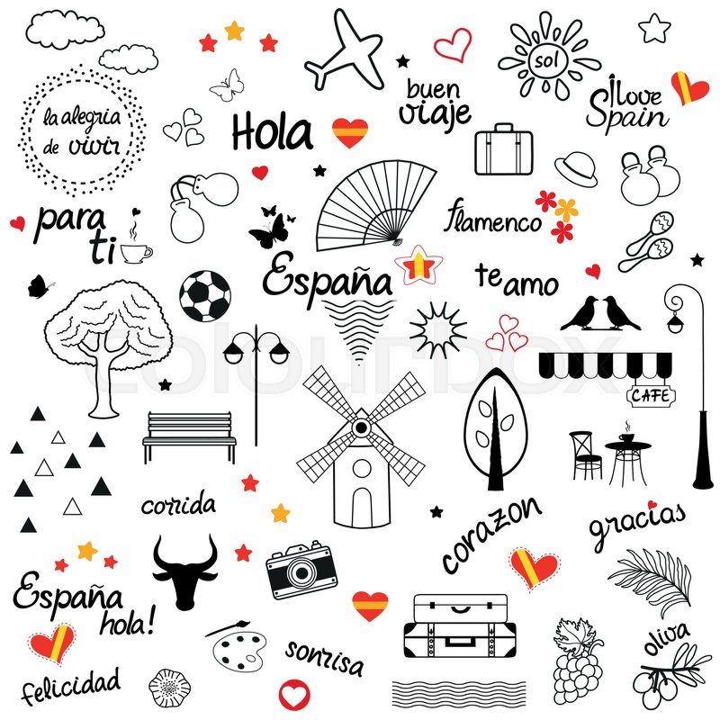 Set of spanish hand drawn design ... | Stock vector | Colourbox