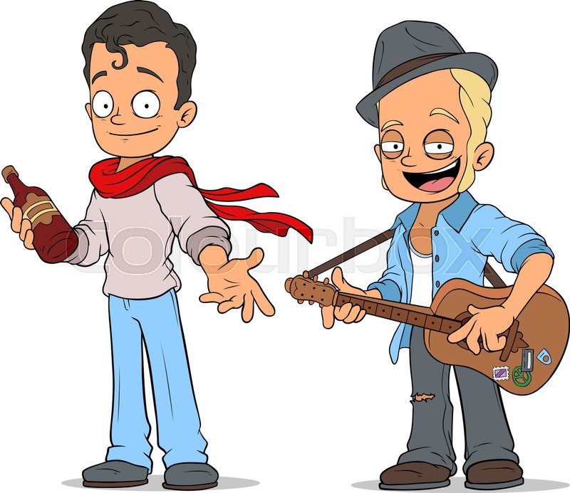Cartoon smiling street musicians with ... | Stock Vector | Colourbox