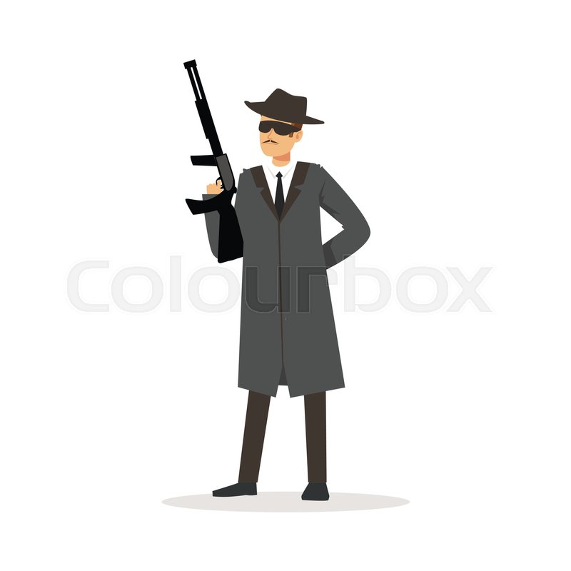 Mafia man character in gray coat and ... | Stock vector | Colourbox