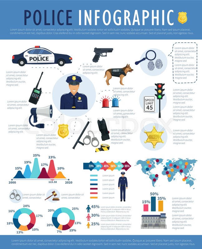 Police infographic template design. Crime, law and justice symbols with ...