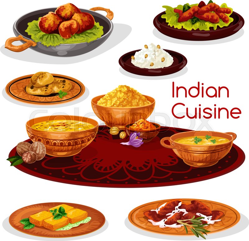 Indian cuisine thali dishes cartoon ... | Stock vector | Colourbox