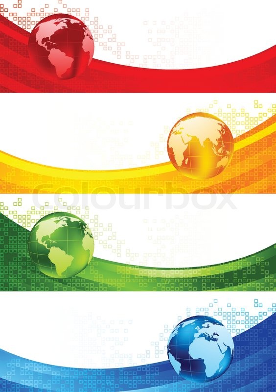 Collection of four banners with globes ... | Stock vector | Colourbox