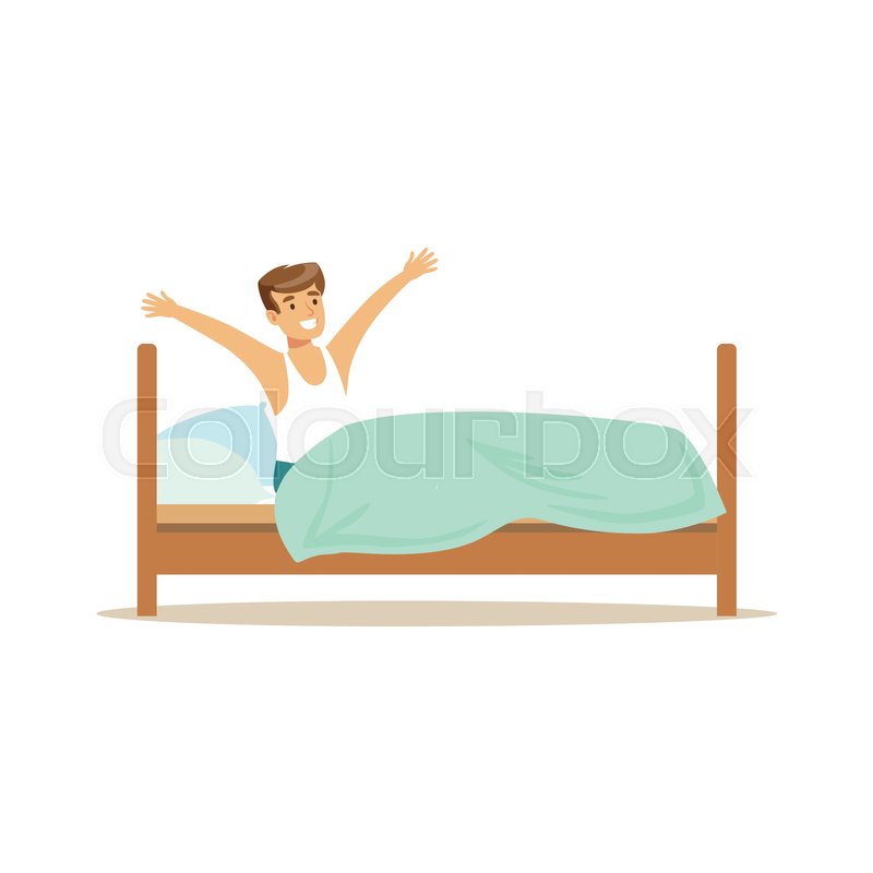 Smiling man character waking up ... | Stock vector | Colourbox