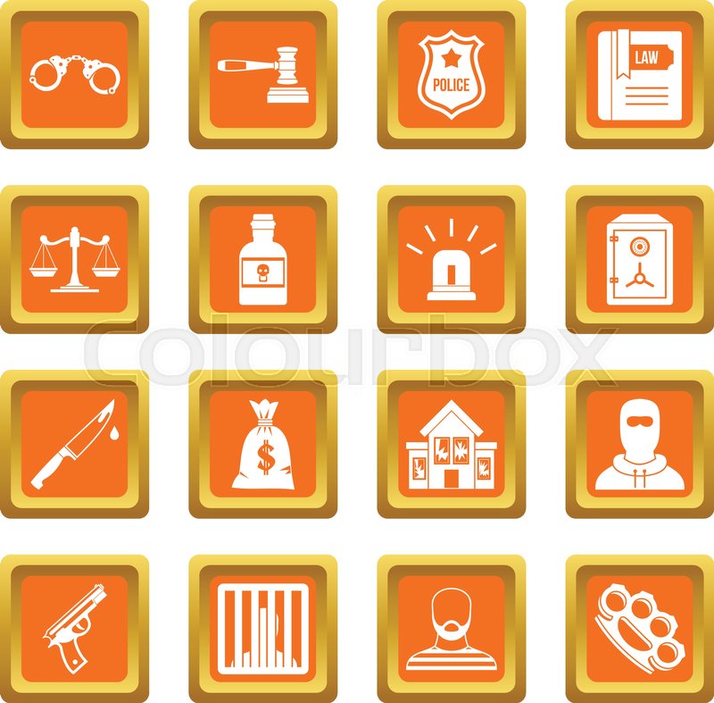 Crime and punishment icons set in ... | Stock vector | Colourbox