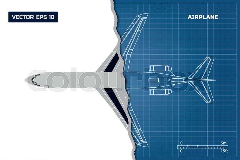 Outline drawing of plane on a blue ... | Stock vector | Colourbox