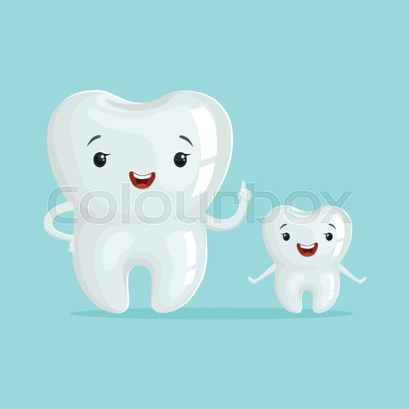 Two cute healthy white cartoon teeth ... | Stock vector | Colourbox
