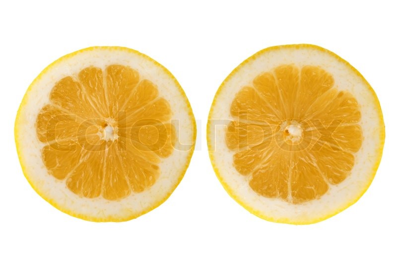 Two fresh lemon halves on white ... | Stock image | Colourbox