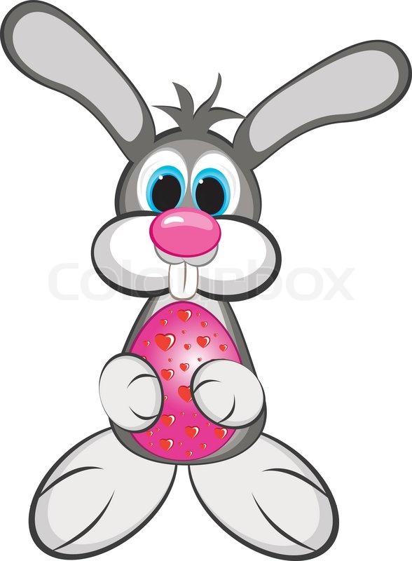 Easter Bunny boy with colored egg | Stock vector | Colourbox