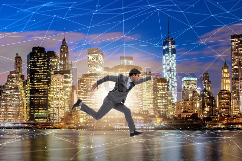 Businessman running in internet of ... | Stock image | Colourbox