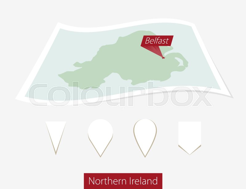 Curved paper map of Northern Ireland ... | Stock vector | Colourbox
