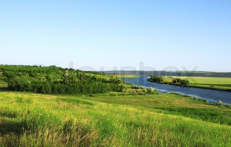 Beautiful rural landscape with river ... | Stock image | Colourbox