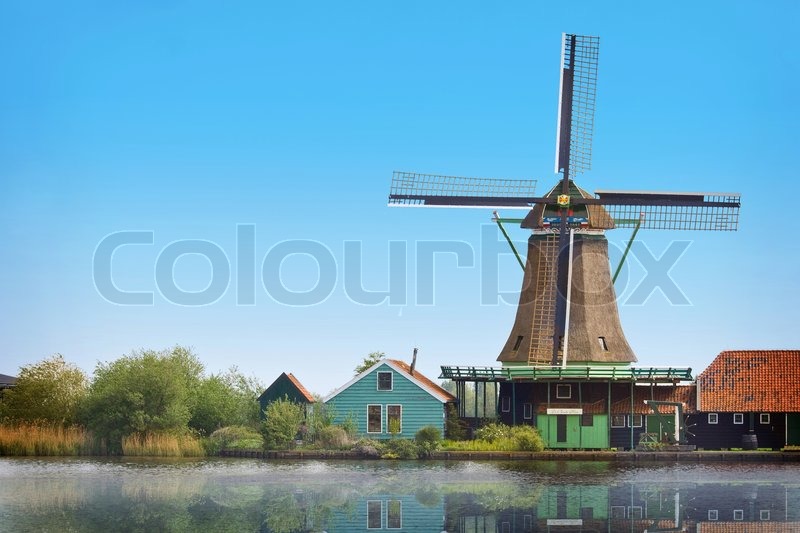 Old Dutch mill by the river | Stock image | Colourbox