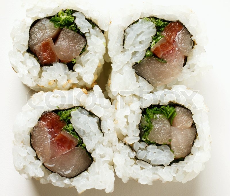 Sushi pieces isolated on white ... | Stock image | Colourbox