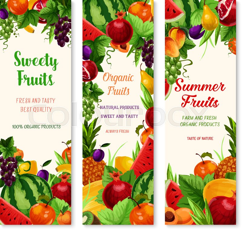 Fresh fruits banners for summer farm ... | Stock vector | Colourbox