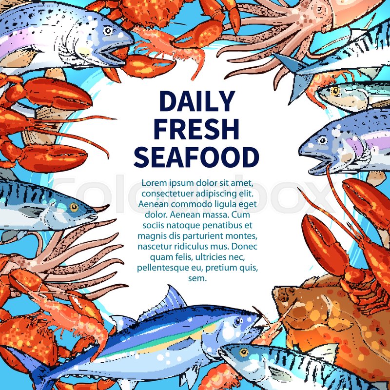 Seafood and fish food market poster ... | Stock vector | Colourbox