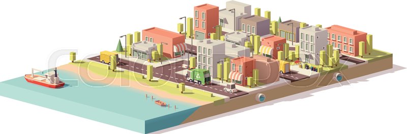 Vector low poly 2d buildings and city ... | Stock vector | Colourbox