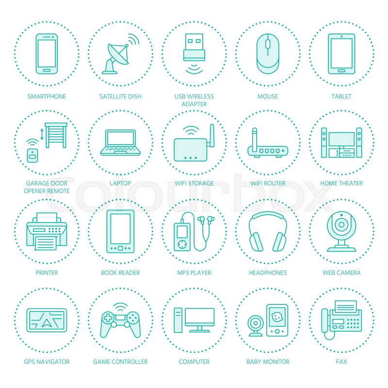 Wireless devices flat line icons. Wifi ... | Stock vector | Colourbox