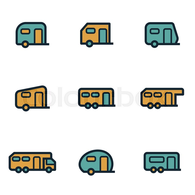 Vector flat trailer icons set on white ... | Stock vector | Colourbox