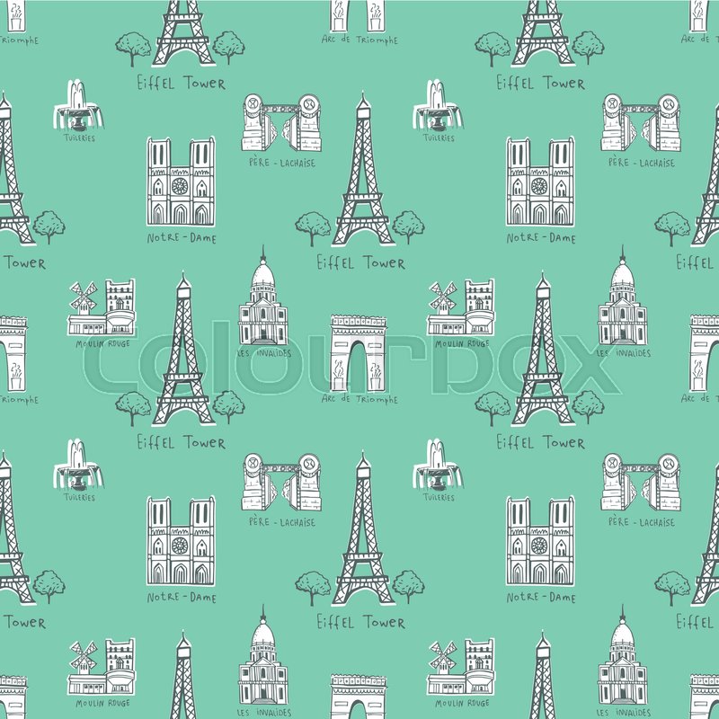 Seamless pattern with symbols of Paris ... | Stock vector | Colourbox