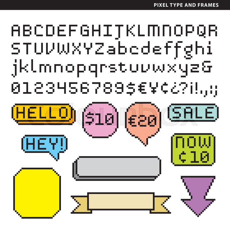 Pixel alphabet with frames for short ... | Stock vector | Colourbox
