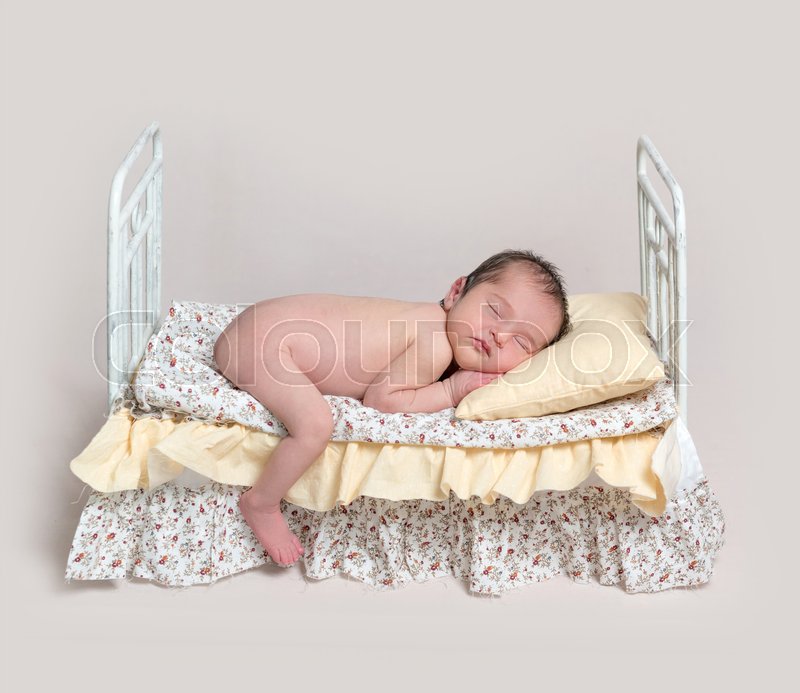 Sweet Newborn Baby Girl Sleep On The Stock Photo Colourbox