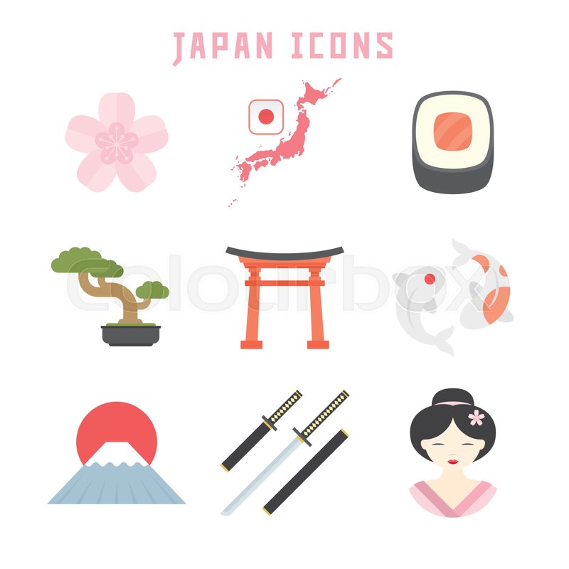 Japan icons in flat style for your ... | Stock vector | Colourbox