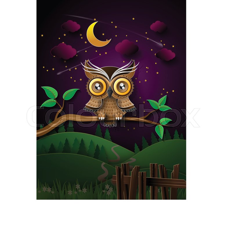 Vector of owl hang on the tree with ... | Stock vector | Colourbox