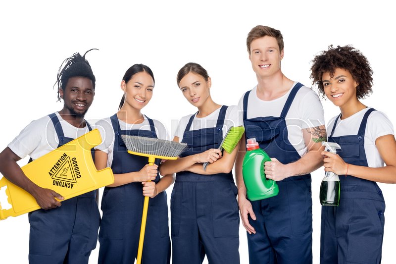 Group of young multiethnic cleaners ... | Stock image | Colourbox