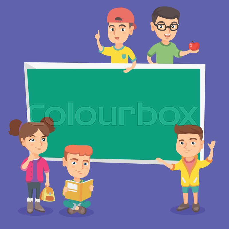Little caucasian classmates standing ... | Stock vector | Colourbox