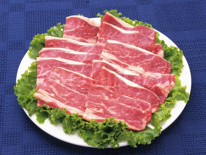 Raw meat : fresh beef pork on plate | Stock image | Colourbox