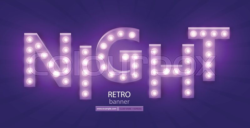 Retro sign with lamp. Night banner. ... | Stock vector | Colourbox