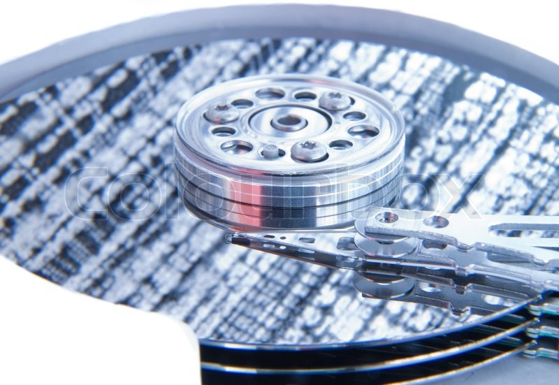 Close up of hard disk with blue ... | Stock Photo | Colourbox