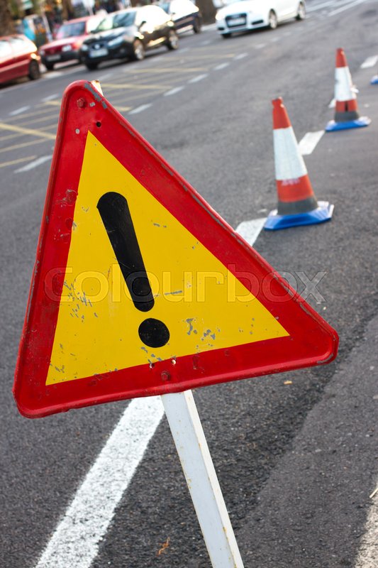 Attention sign. Road traffic limited. ... | Stock image | Colourbox