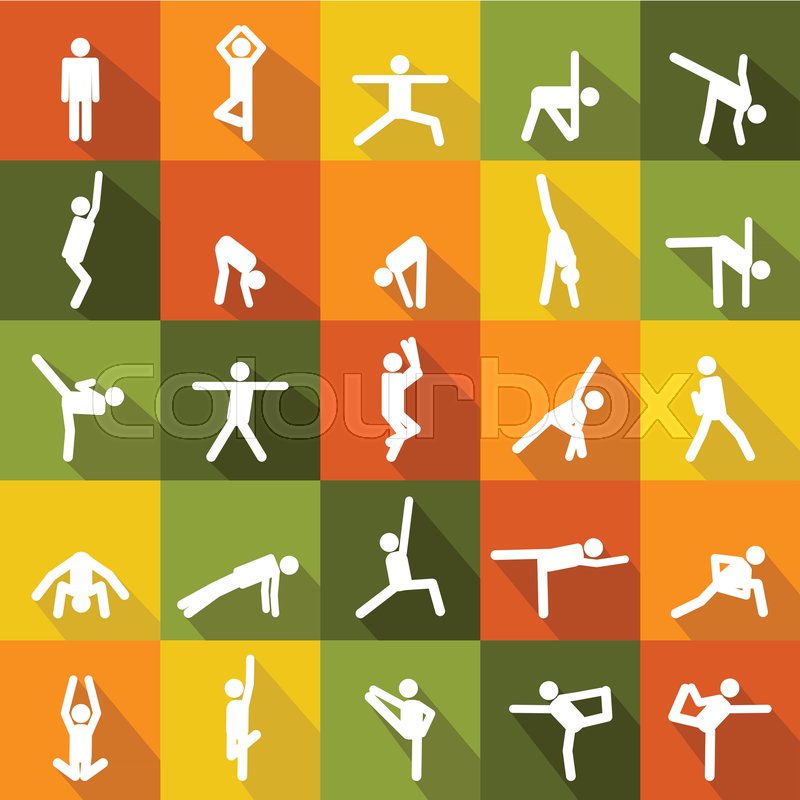Yoga pose icons set. Flat collection ... | Stock vector | Colourbox