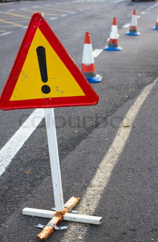 Attention sign. Road traffic limited. ... | Stock image | Colourbox