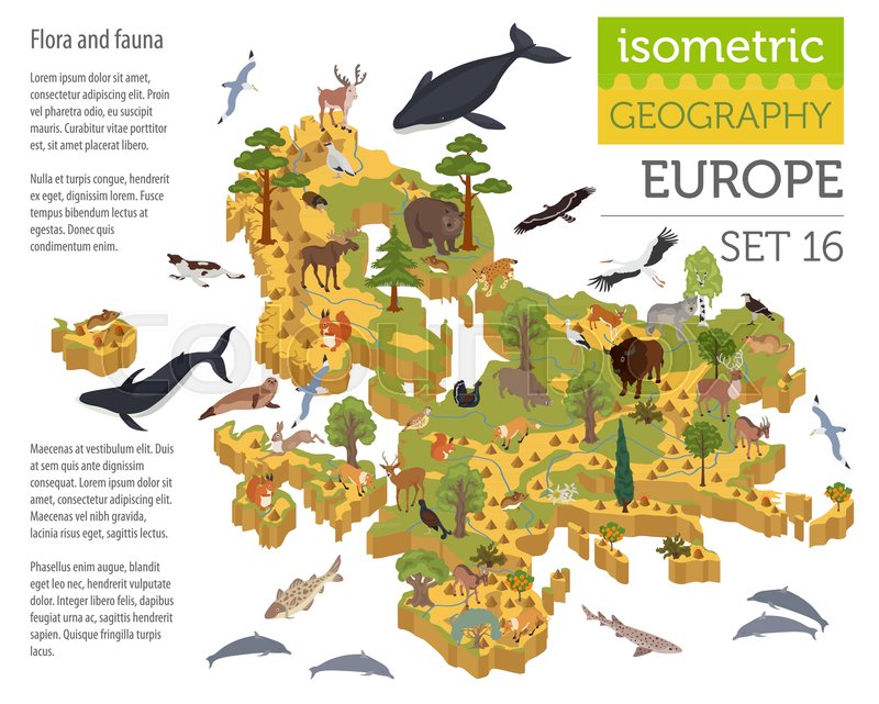 Isometric 3d European flora and fauna ... | Stock vector | Colourbox