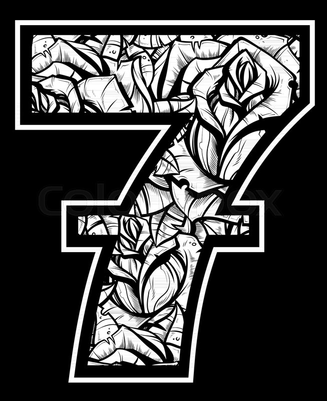 Graphic vector white number seven with ... | Stock vector | Colourbox