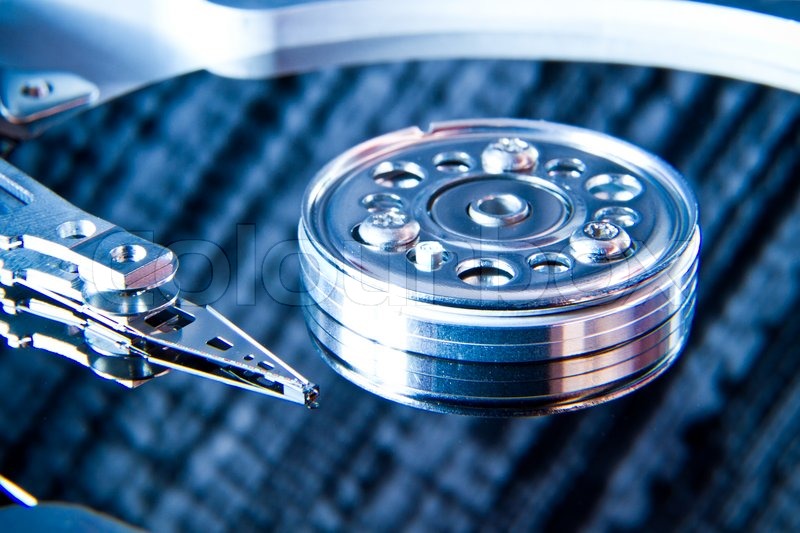 Close up of hard disk with blue ... | Stock image | Colourbox