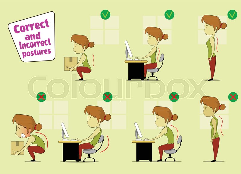 Fun cartoon girl sitting, working at ... | Stock vector | Colourbox
