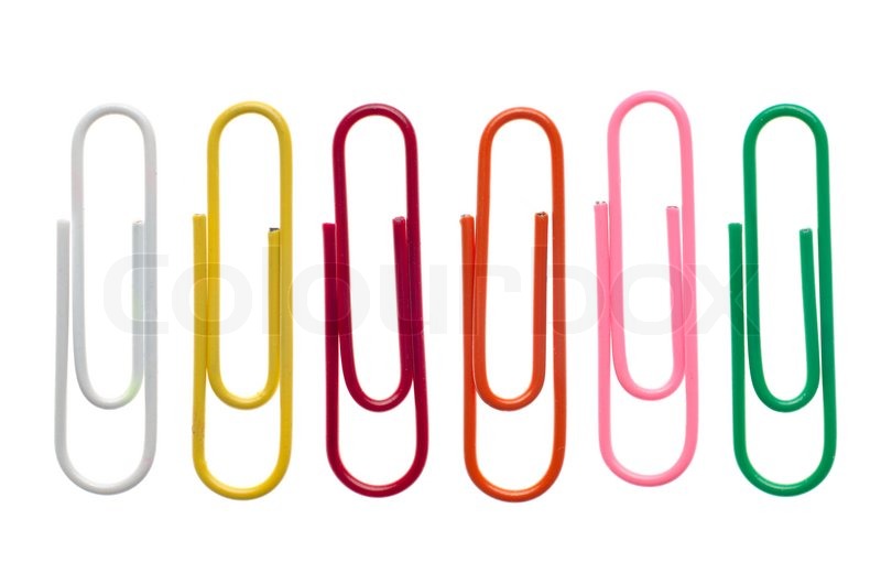 Six colored paper clips in a row, ... | Stock image | Colourbox