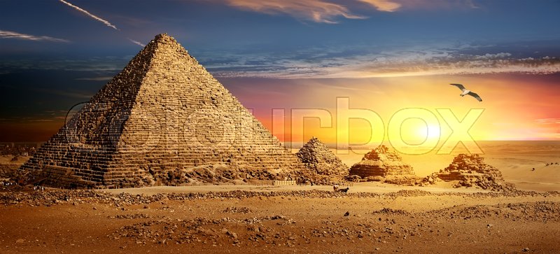 Egyptian pyramids in sand desert and ... | Stock image | Colourbox