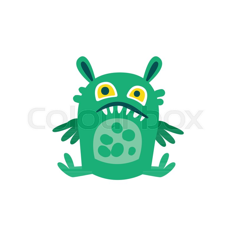 Funny green cartoon monster sitting on ... | Stock vector | Colourbox