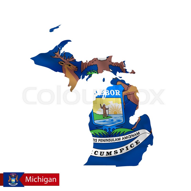 Michigan state map with waving flag of ... | Stock vector | Colourbox