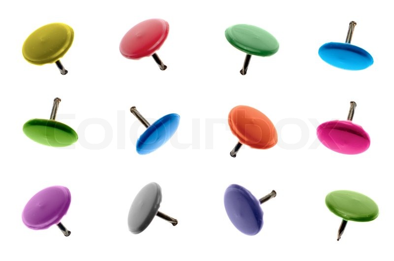 Twelve side viewed colored tacks ... | Stock Photo | Colourbox