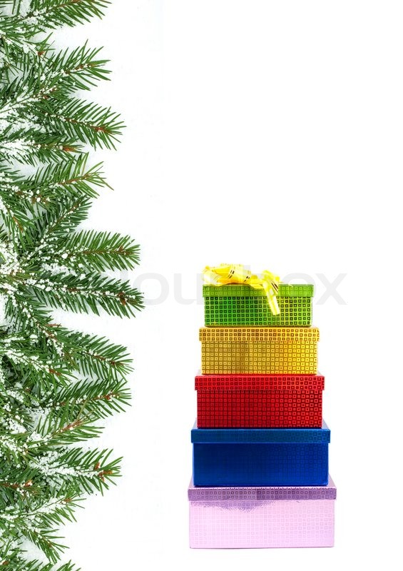 Julen rammer med sne isoleret på hvid ... | Stock foto | Colourbox