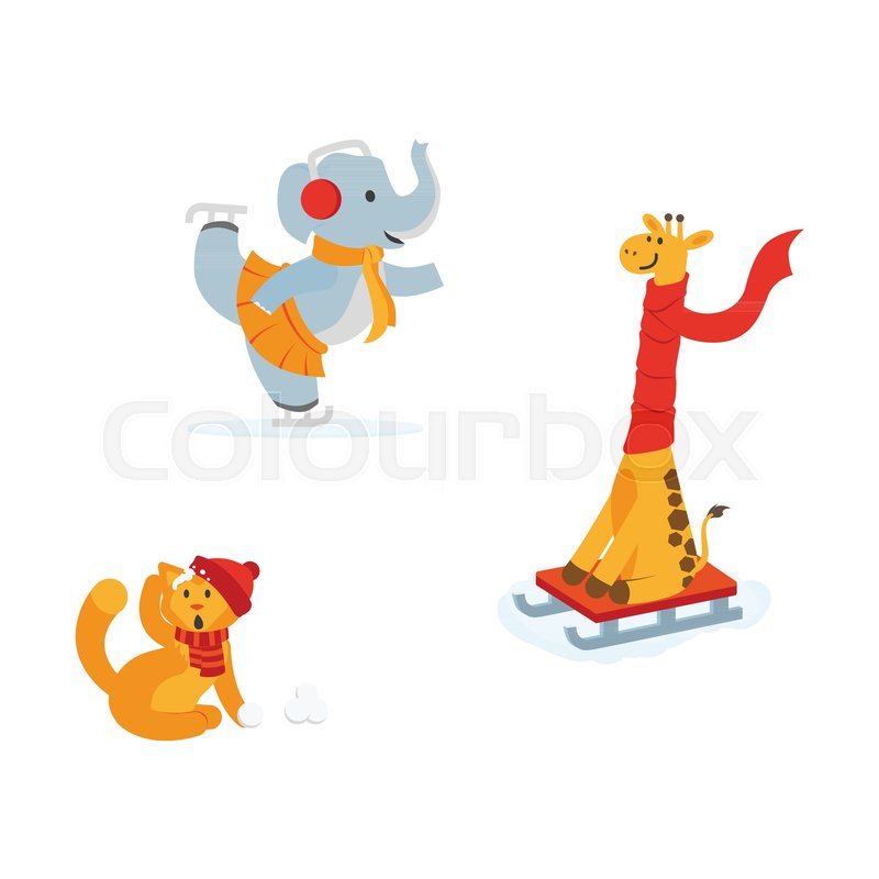Cute animals in winter - elephant ice ... | Stock vector | Colourbox