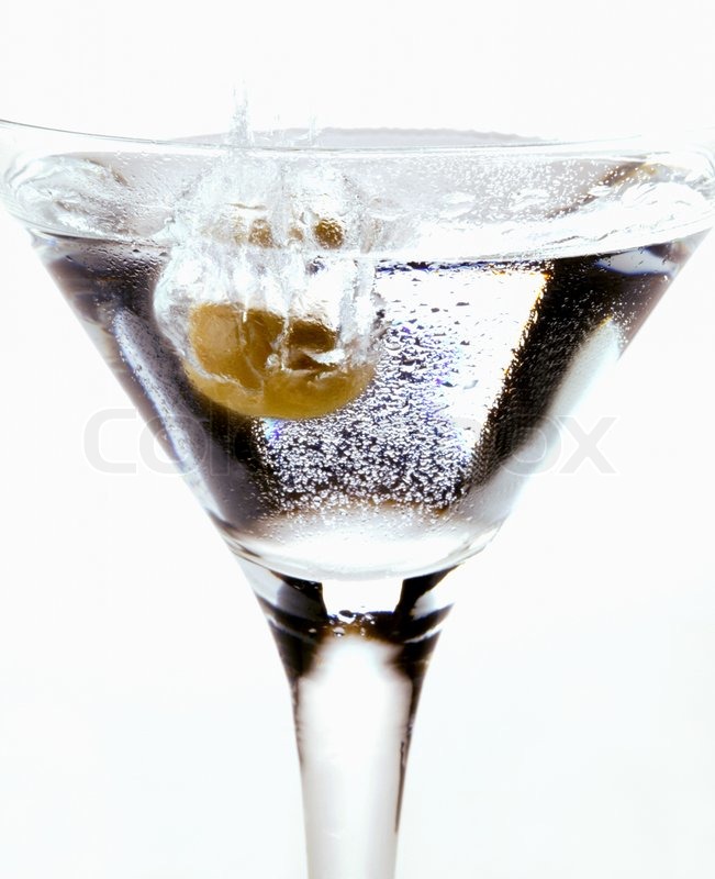 Olive Splashing In A Martini Glass Stock Image Colourbox
