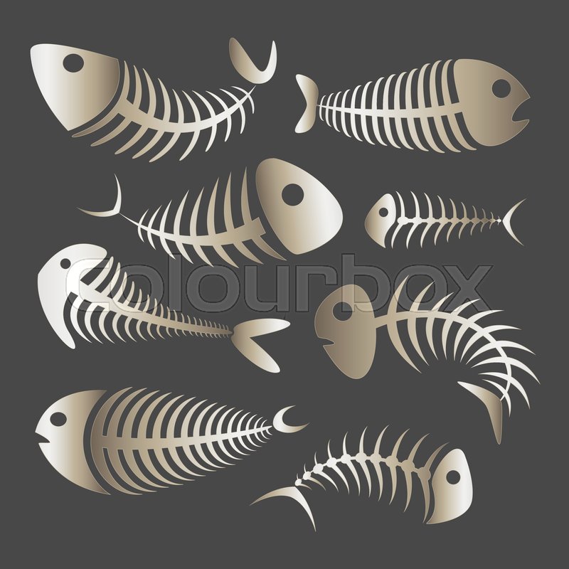 Fishbone set icons on dark background. ... | Stock vector | Colourbox